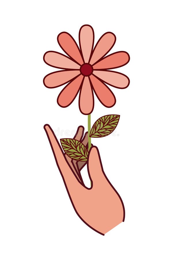 Hand with Flower with Leaves Icon Isolated Stock Vector - Illustration ...