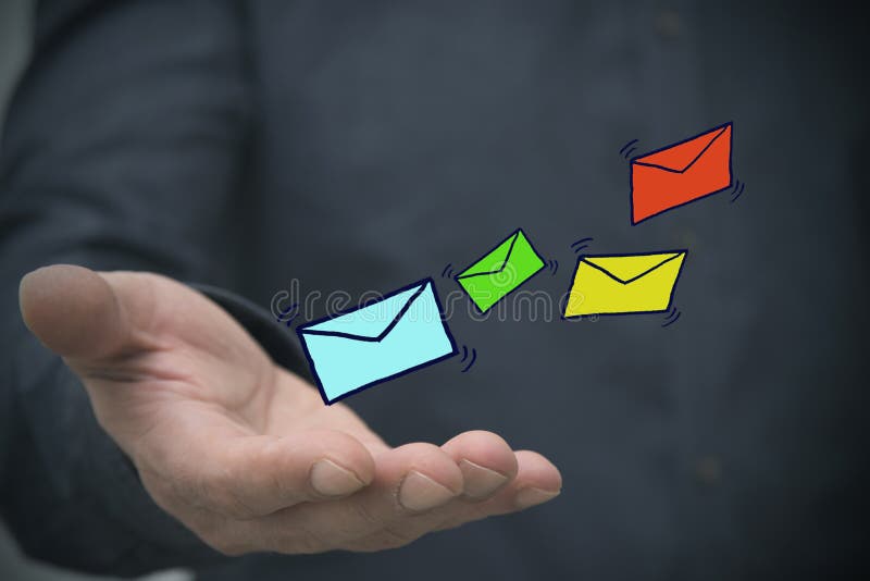 Hand with Flying Mail Envelopes Stock Image - Image of flat, electronic ...