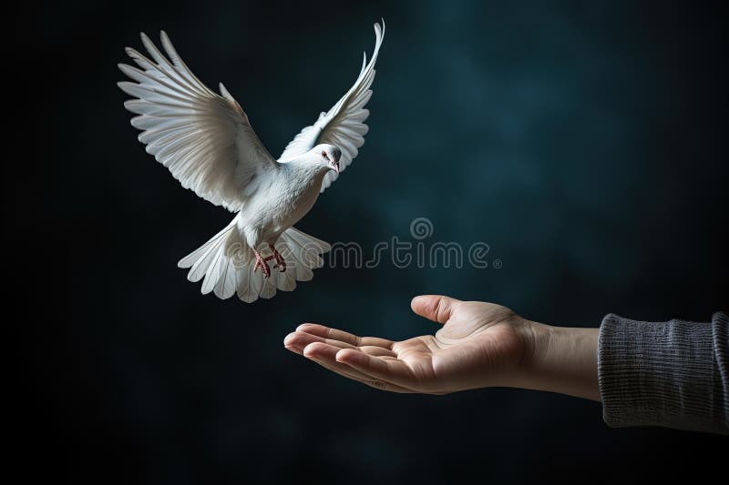 Hand and Flying White Dove. Generative AI Stock Illustration ...