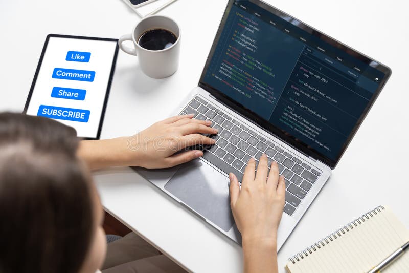 Hand Focus of it Developer Woman Coding Laptop Create Social Media ...