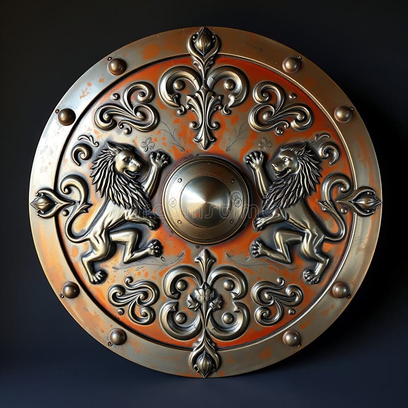 A Hand Forged Medieval Shield with Intricate Lion Patterns Stock ...