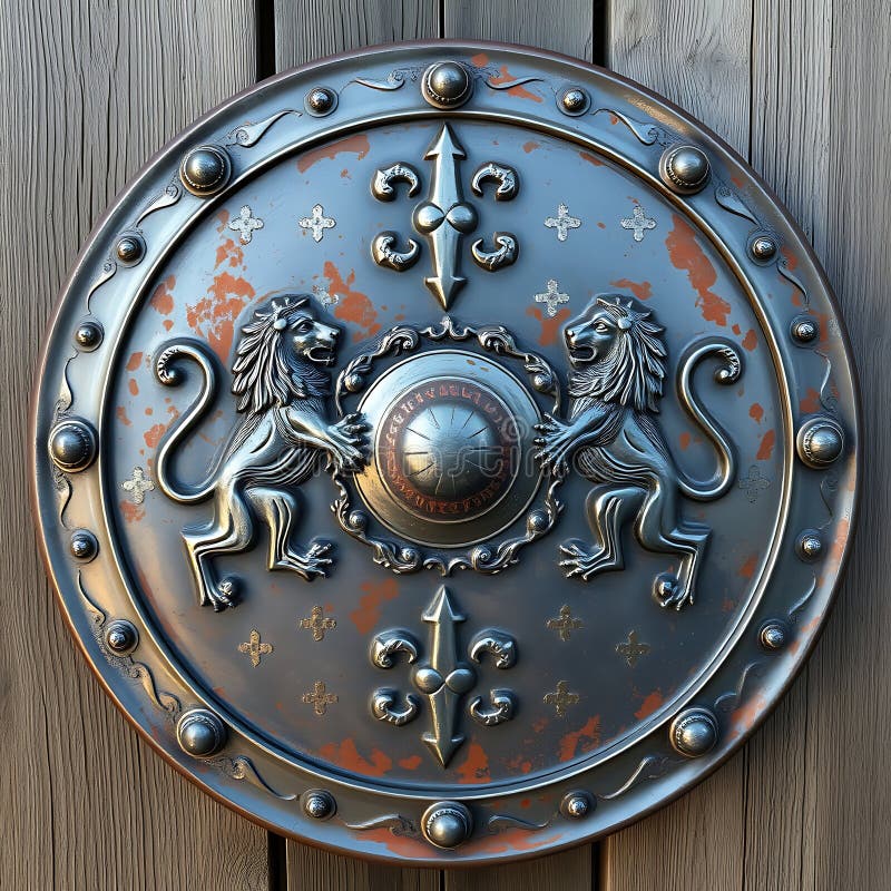 A Hand Forged Medieval Shield with Intricate Lion Patterns Stock ...