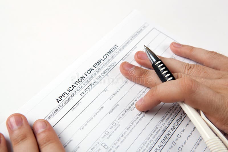 Human Hand and the Form of the Document Application for Employment Stock Image - Image of ...