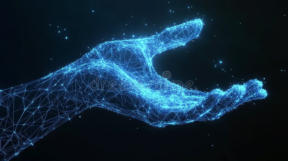 Hand Formed by Poly Lines on Blue Digital Background Stock Illustration ...