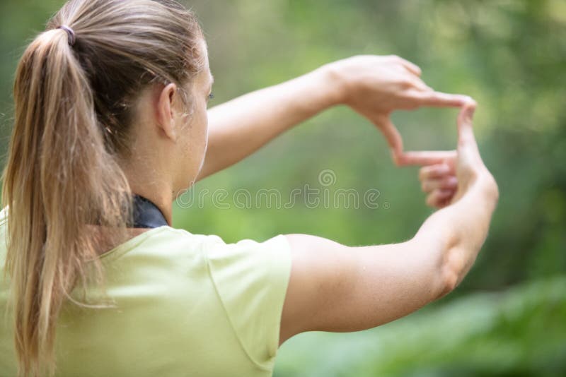 Hand Framing View Distant Outdoors Stock Photo - Image of creativity ...