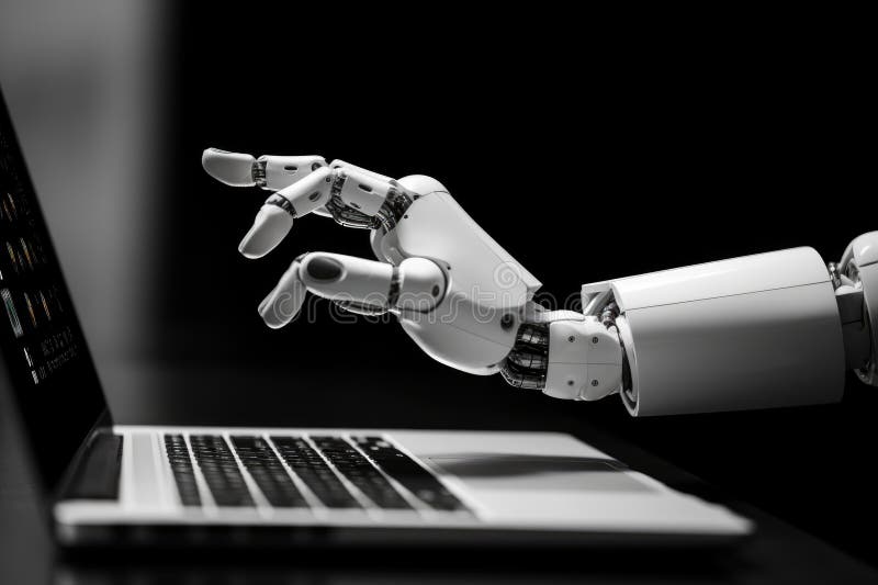 Hand of Futuristic Robot Press the Button on Keyboard. Conceptual ...