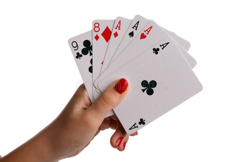 Hand with Game Card on White Background Stock Photo - Image of diamond ...