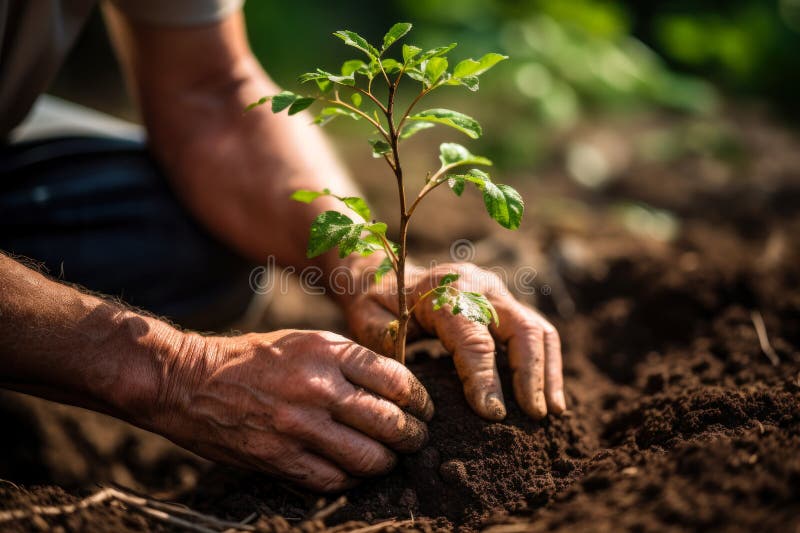 Hand Gardener Spring Planting Young Trees Generative Ai Stock ...