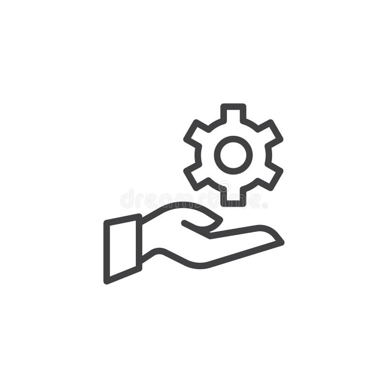 Hand and gear outline icon stock vector. Illustration of simple - 123549351