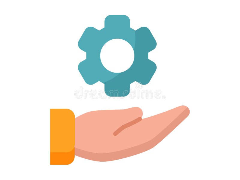 Hand Gear Single Icon White Isolated Background with Outline Style ...