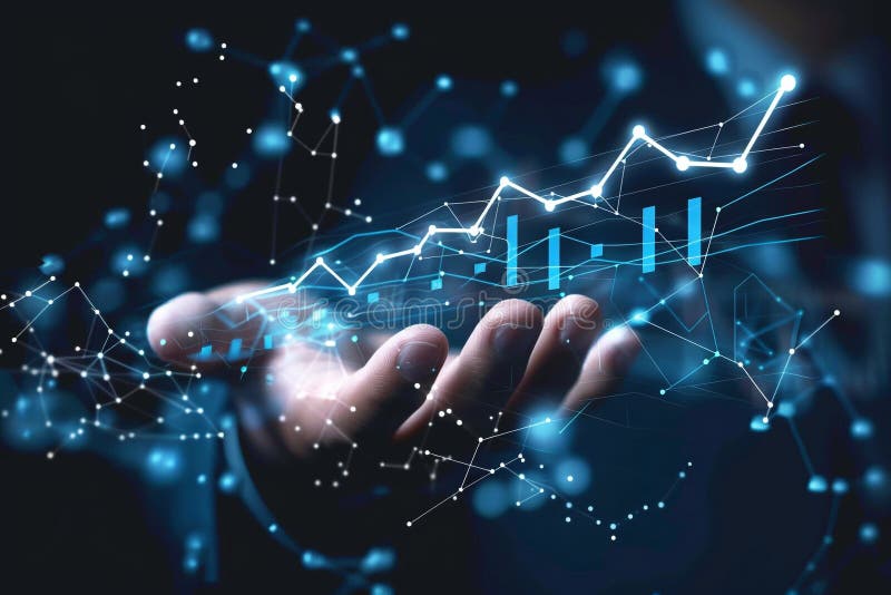 A Hand Gently Cradles a Dynamic Upward Trending Graph Showcasing Growth ...