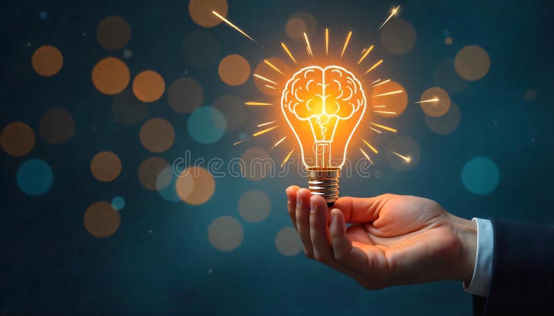 Bright Idea Hand Holding Glowing Brain Lightbulb Innovation Concept AI ...