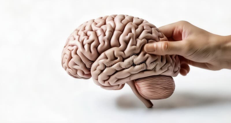 Hand Gently Holding a Detailed Human Brain Model Stock Illustration ...