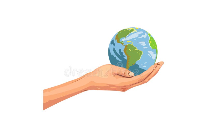Hand Gently Holding a Small Earth Globe. Vector Illustration Design ...