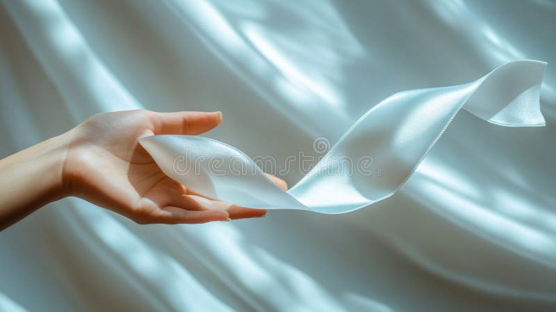 A Hand Gently Holds a Flowing White Satin Ribbon Stock Illustration ...