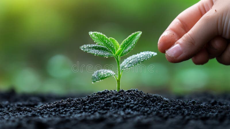A Hand Gently Nurturing a Young Sprout Stock Illustration ...