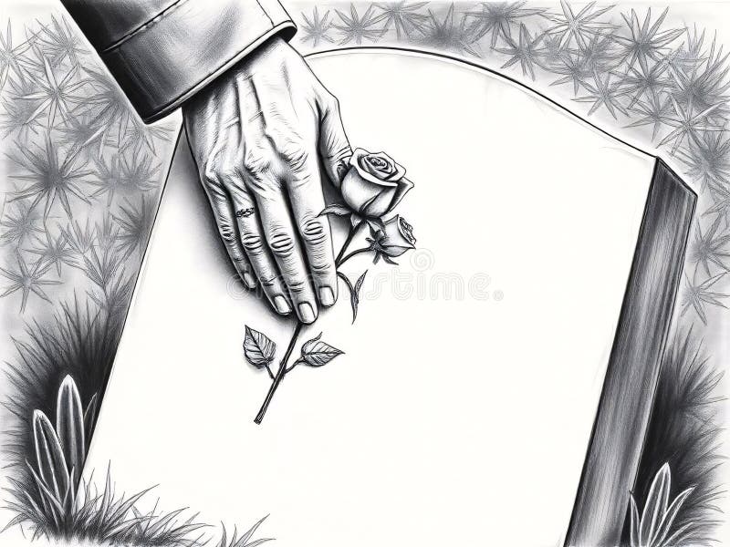 A Hand Gently Places a Rose on a Gravestone, Honoring a Memory during a ...