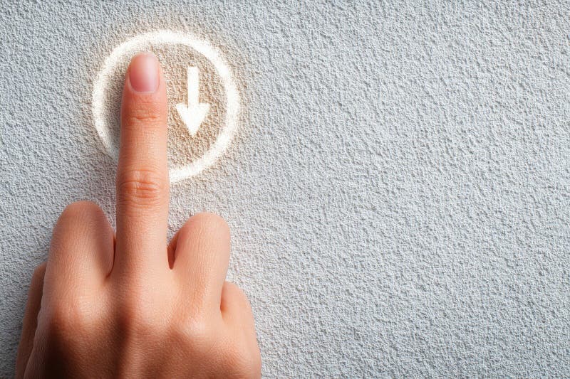 Hand Pressing Down on Wall Button with Arrow Symbol for Directional ...
