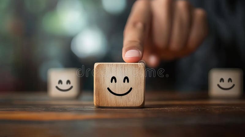 A Hand Gently Presses a Wooden Block with a Smiley Face, Symbolizing ...