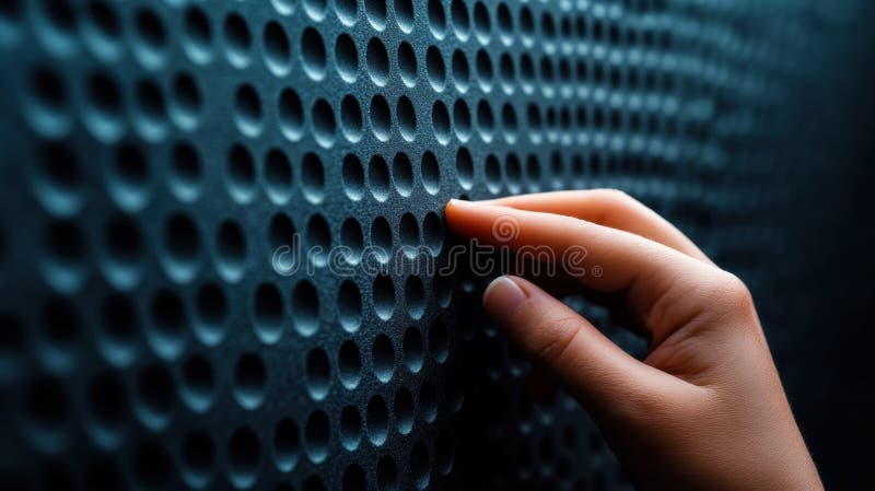 A Hand Gently Touches a Textured, Perforated Surface, Exploring Its ...