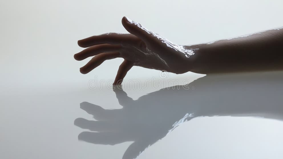 A Hand Gently Touching a Smooth, Reflective White Surface, Creating ...