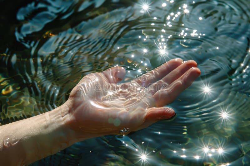 Hand Gently Touching the Surface of Calm Water, Creating a Sense of ...