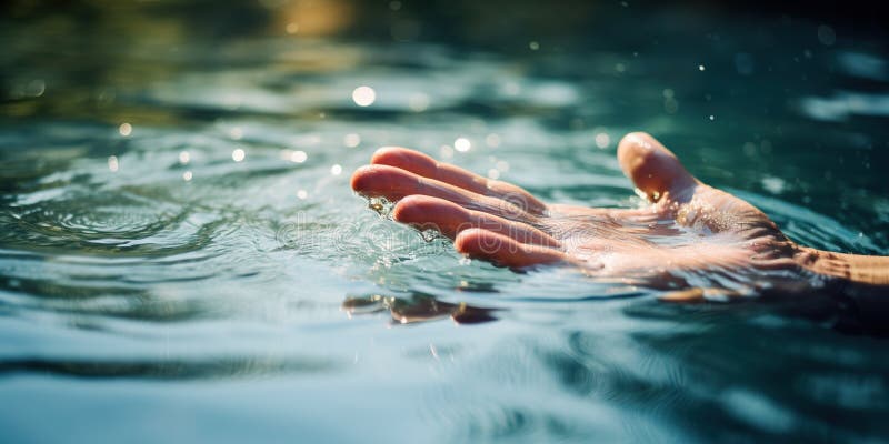 Hand Gently Touching the Surface of a Clear, Still Pond, Capturing the ...