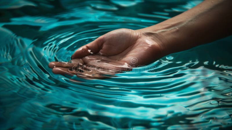Hand Gently Touching Water Surface Creating Ripples Stock Image - Image ...