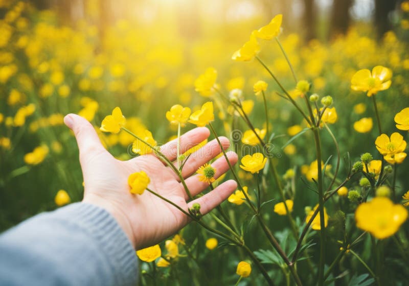 Hand Gently Touching Wildflowers Sunlit Meadow Stock Photos - Free & Royalty-Free Stock Photos ...