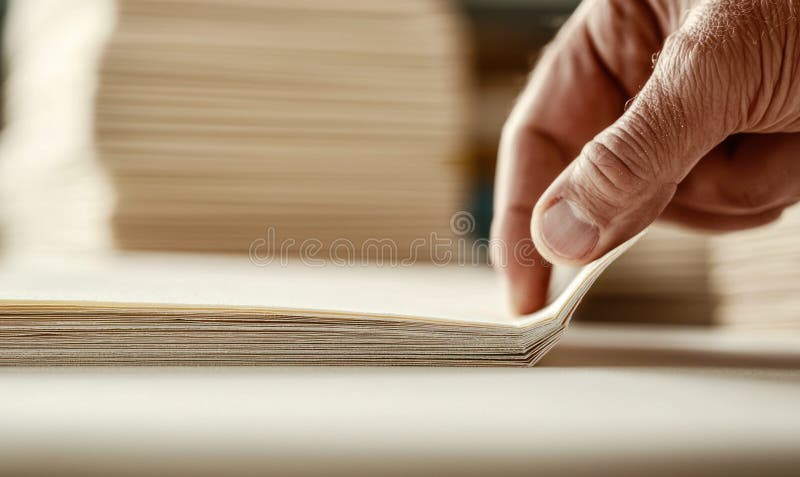 A Hand is Gently Turning a Page in a Crisp, Thick Stack of Pristine ...