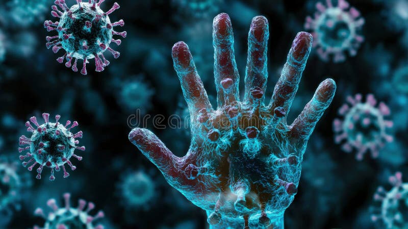Hand with Germs Representing Virus Spread and Prevention Efforts Stock ...