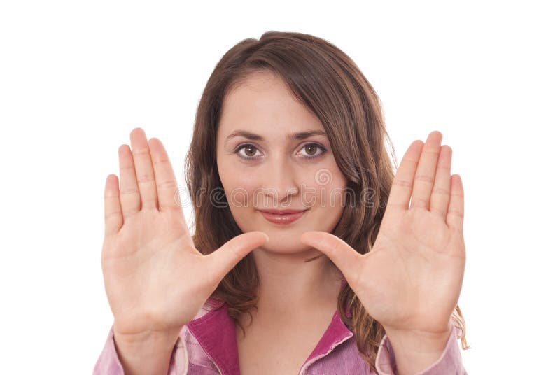 Hand gesture stock photo. Image of posing, woman, hair - 12952298