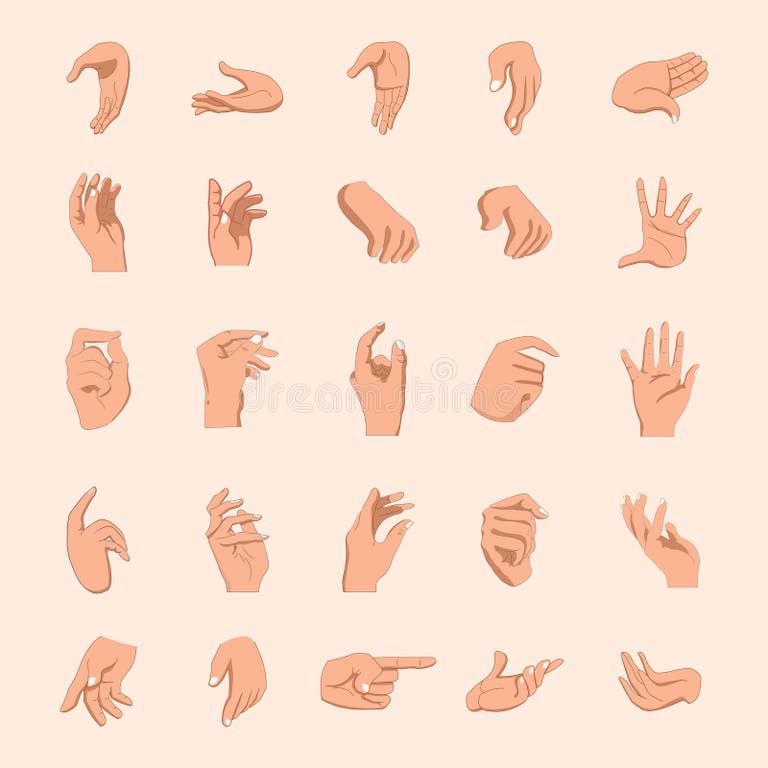 Vector Illustration of Hands in Different Gestures Emotions and Signs ...