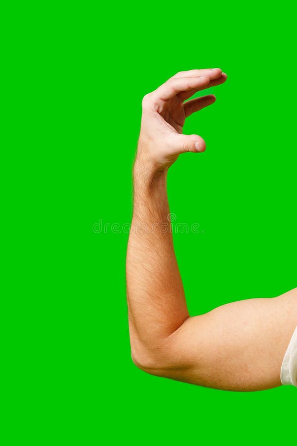 Hand Gesture Above Arm Against Bright Green Background Stock Image ...