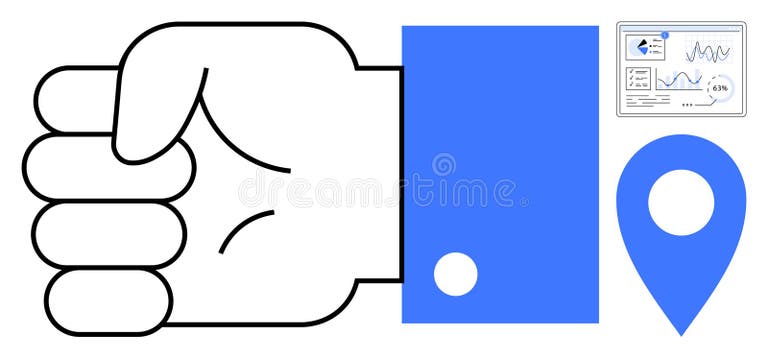 Hand Gesture with Data Chart and Location Pin Representing Control ...
