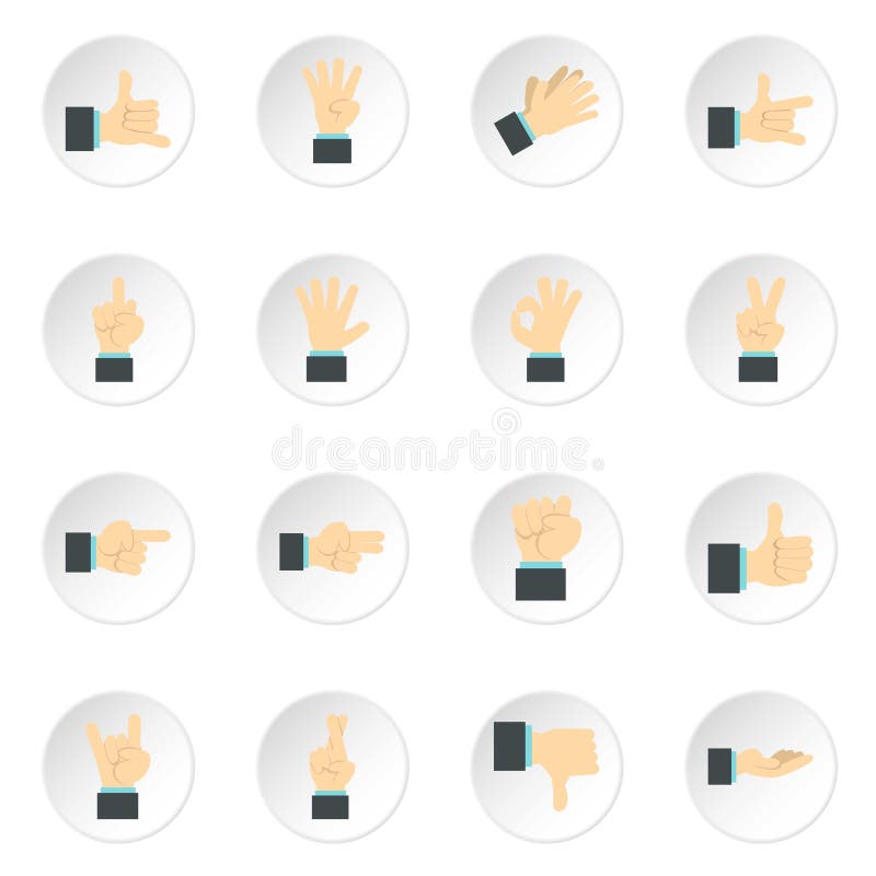 Hand Gesture Icons Set, Flat Style Stock Vector - Illustration of ...