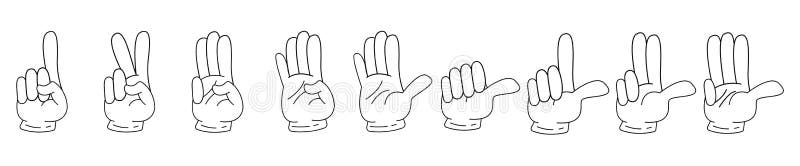 Hand Gesture Number 1-9 Cartoon Outline Stroke Stock Vector ...