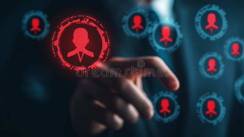 Hand Gesture Pointing Towards Red Icon of Person in Suit Stock ...