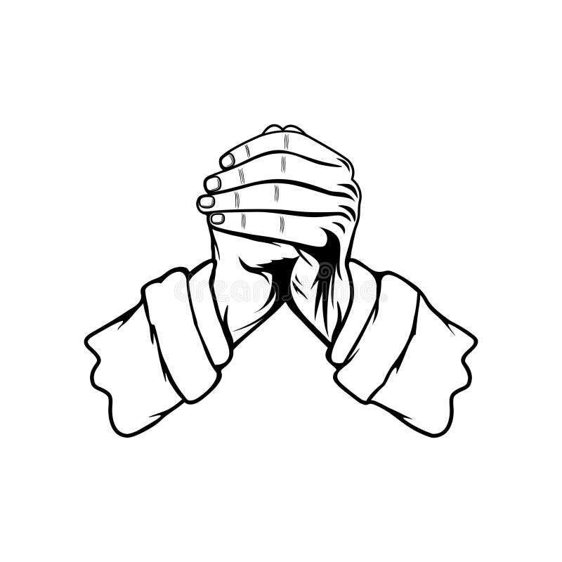 Hand Gesture of Respect or Greeting Black and White Vector Illustration ...