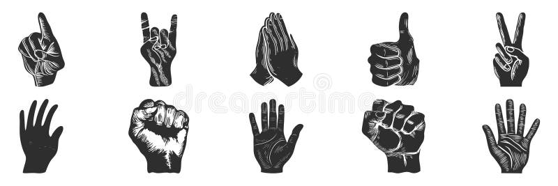 Hand Gesture Silhouette Set. Communication and Expression through Hand ...