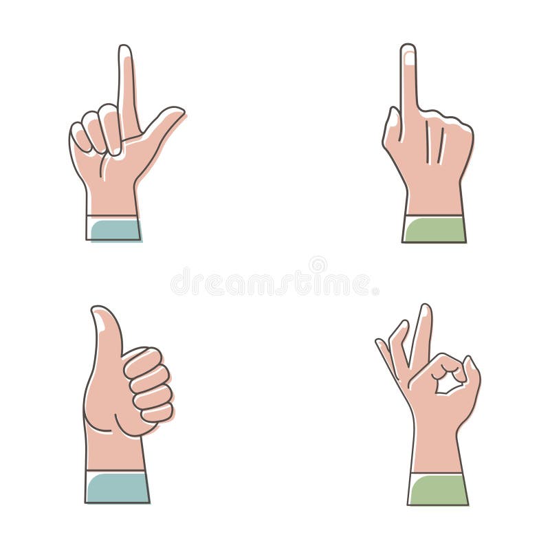 Hand Gesture Symbol Filled Line Style Vector Illustration Set ...