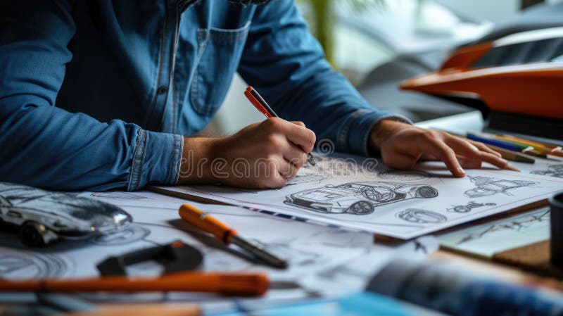 Hand Gesture Thumb Drawing Car Art Engineering Building AIG41 Stock ...