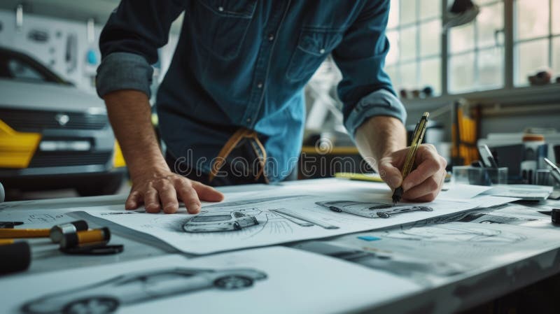 Hand Gesture Thumb Drawing Car Art Engineering Building AIG41 Stock ...