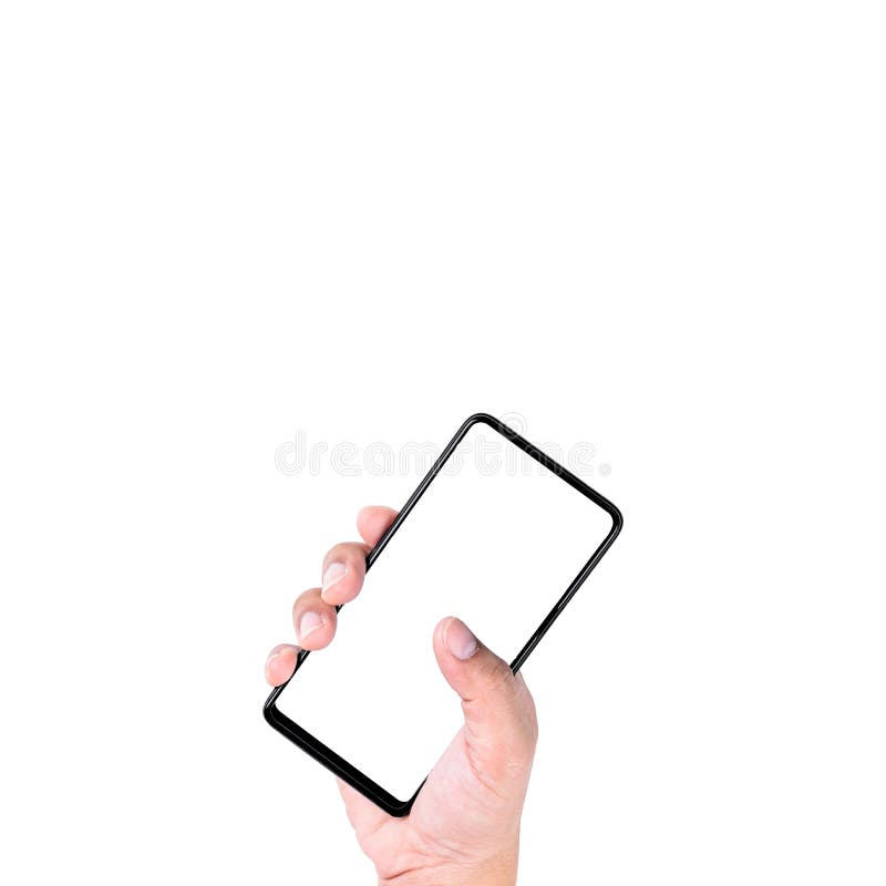 The Hand Gesture of a White Man Holding a Black Mobile Phone with His ...