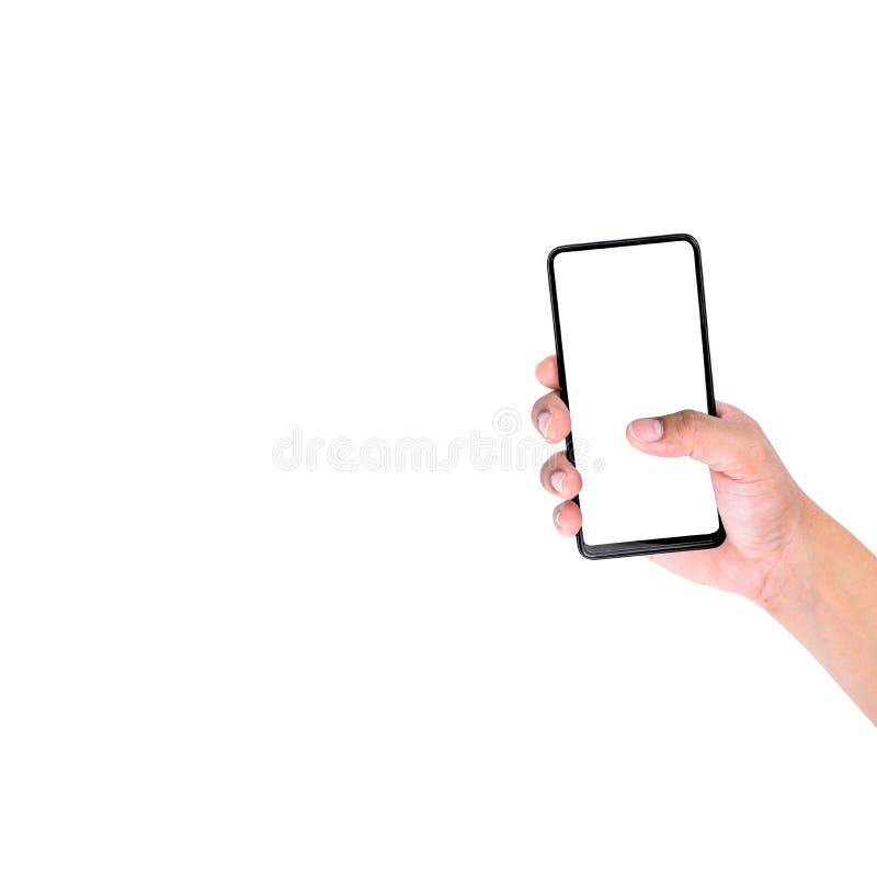 The Hand Gesture of a White Man Holding a Black Mobile Phone with His ...