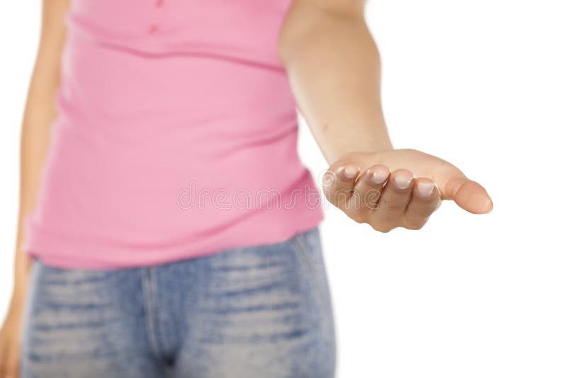 Woman Offering Her Empty Palm Stock Image - Image of open, woman: 104522773