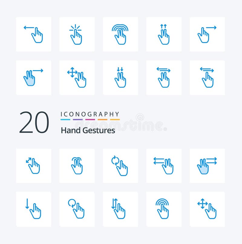 20 Hand Gestures Blue Color Icon Pack Like Finger Gesture Touch Fingers ...