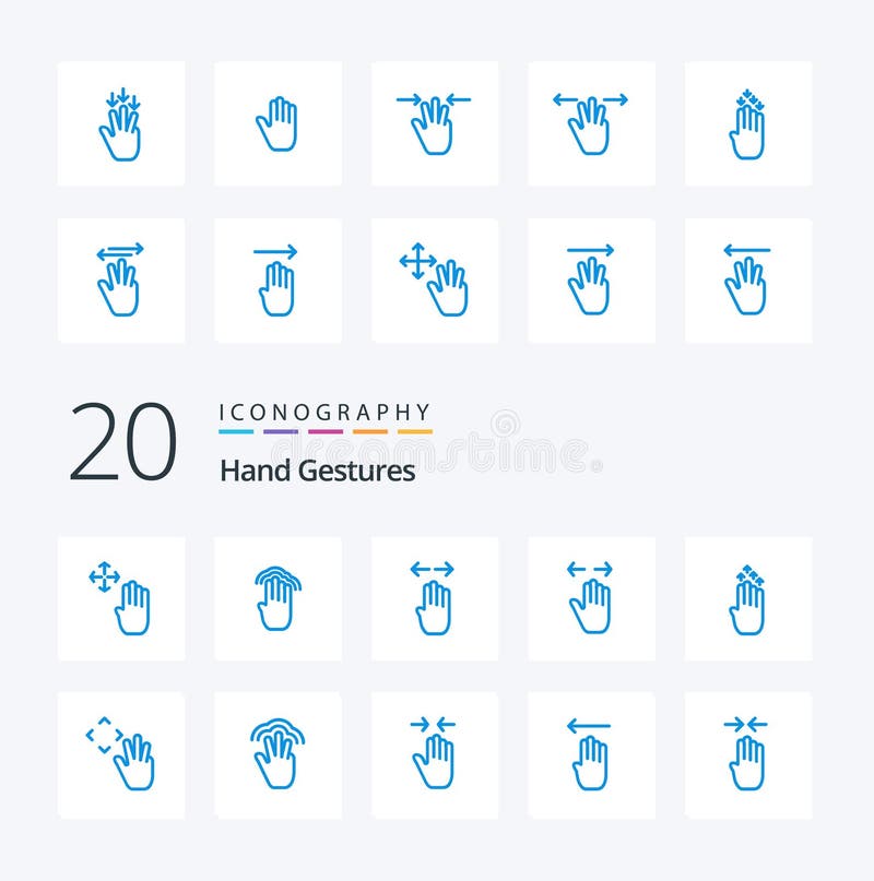 20 Hand Gestures Blue Color Icon Pack Like Right Gesture Multiple Tap ...