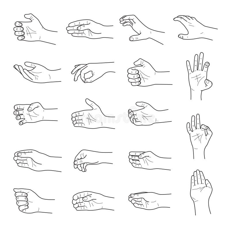 Hand Gestures Contour Sketch Ector Set Stock Vector - Illustration of ...