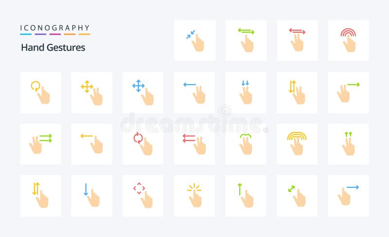 25 Hand Gestures Flat Color Icon Pack Stock Vector - Illustration of ...